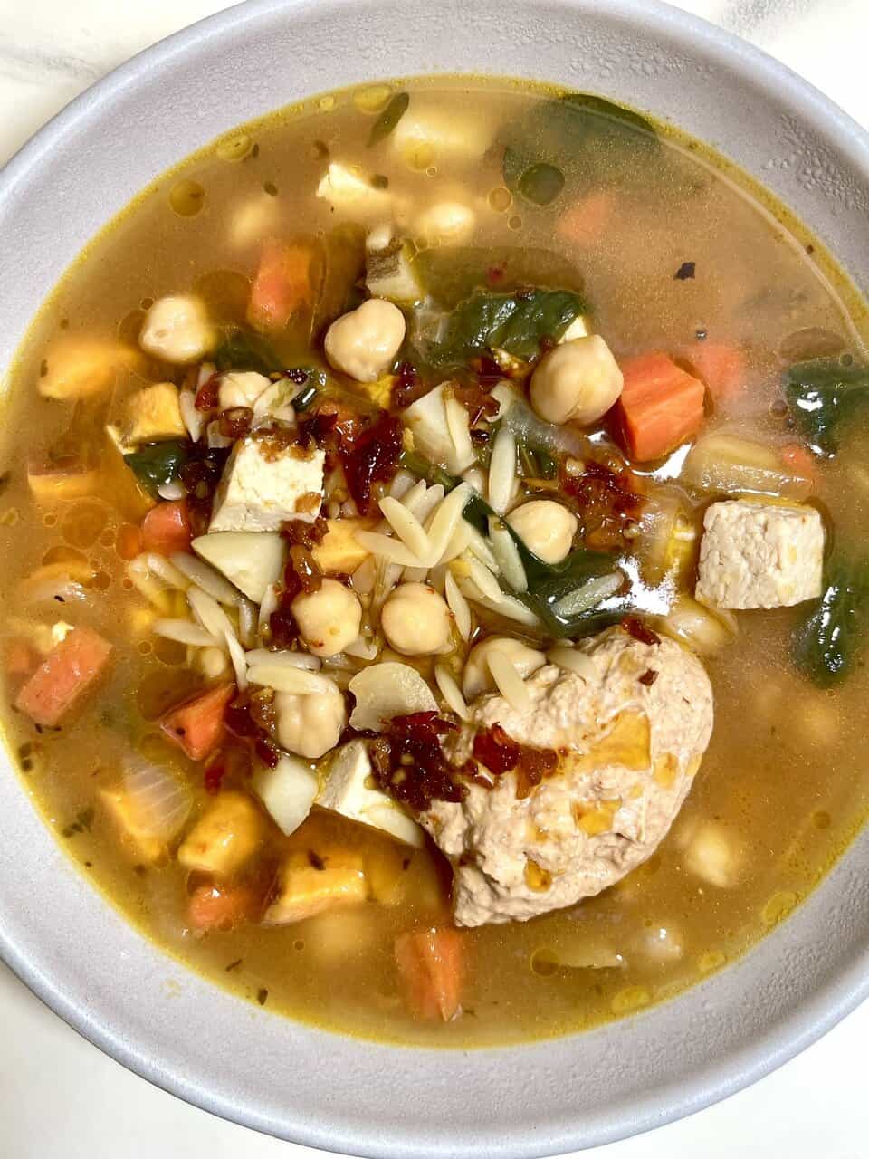 Easy Spicy Gochujang Vegetable Soup with Chickpeas and Tofu - Make Pure ...